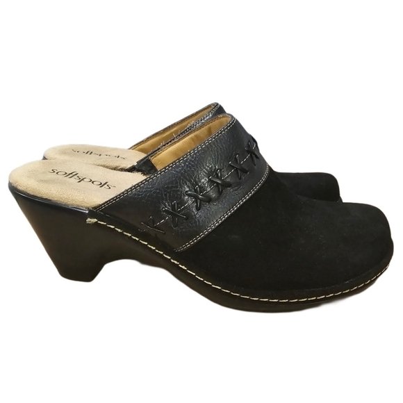 Softspots | Shoes | Softspots Black Suede Leather Mule Clogs Comfort ...